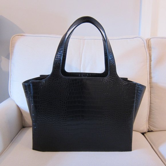 The Curated | Bags | The Curated Classic Tote Black Mock Croc Leather ...